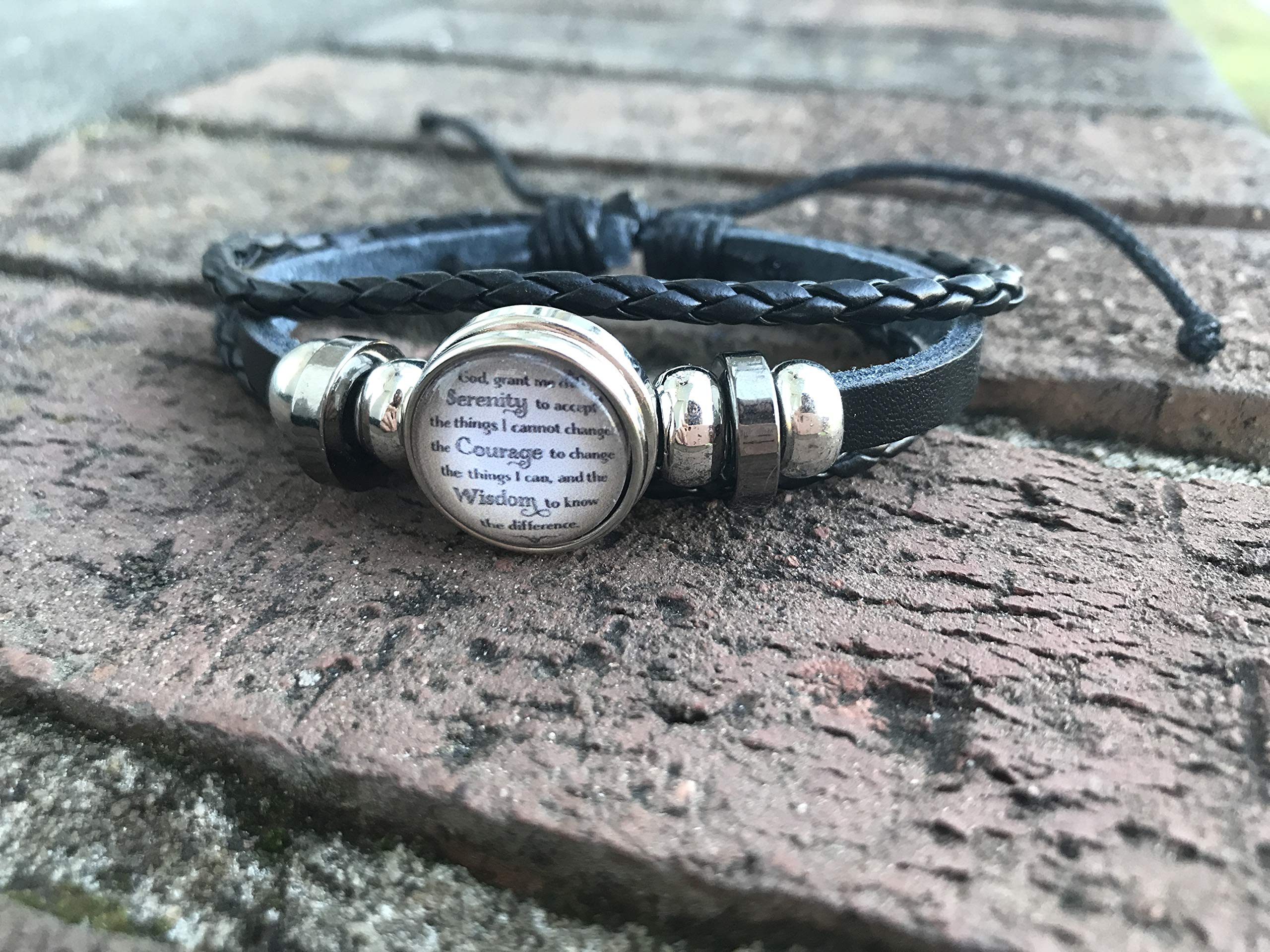 Serenity Prayer Leather Bracelet - Sobriety Gift for Men or Women - AA NA Gift Jewelry - Motivational Inspirational Addiction Recovery Gift - Sponsor or Sponsee Gift