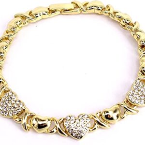 Women's Girls XOXO Hugs & Kisses Shiny Hearts Bracelet Real Gold Plated 7.5"