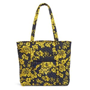 vera bradley women's cotton collegiate vera tote bag (multiple teams available), west virginia university navy/gold rain garden - recycled cotton, one size