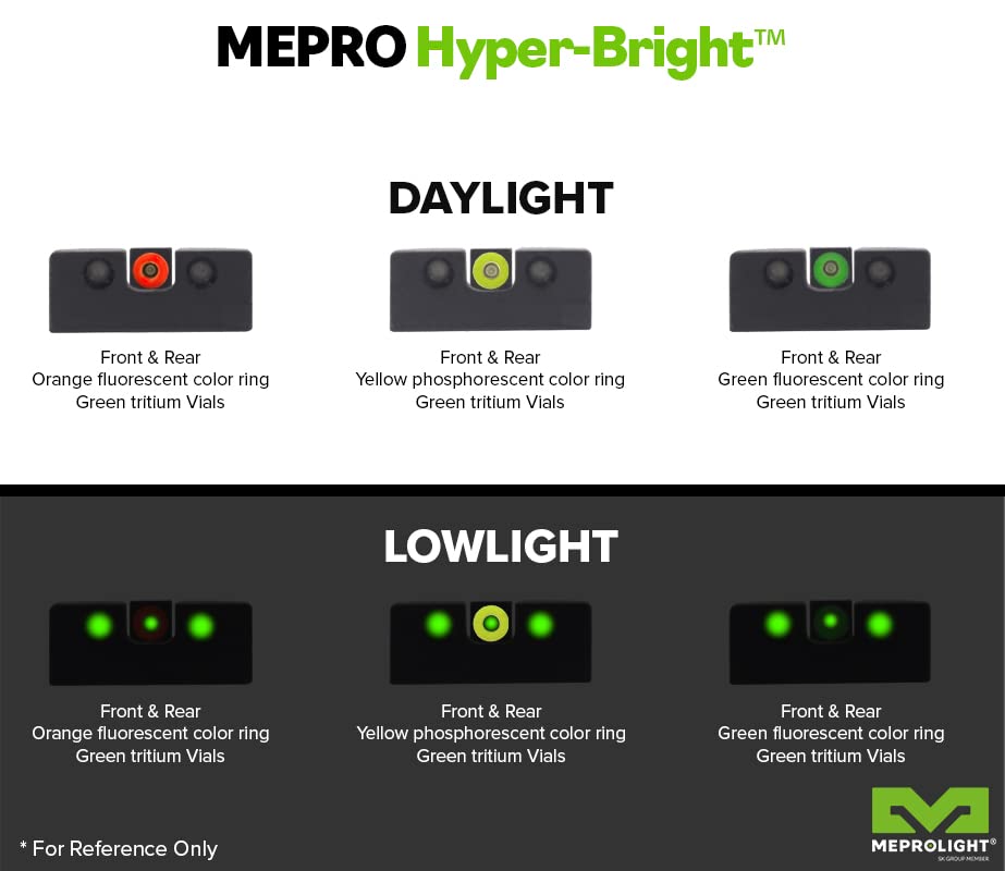 MEPROLIGHT MEPRO Hyper-Bright Fixed tritium Day and Night Front Sight for S&W M&P Green tritium dot and Extra Bright Phosphorescent Yellow Colored Front Ring