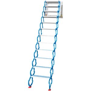 VEVOR Attic Steps Pull Down 12 Steps Attic Stairs, Alloy Attic Access Ladder, Blue Pulldown Attic Stairs, Wall-mounted Folding Stairs for Attic, Retractable Attic Ladder with Armrests, 9.8 feet Height