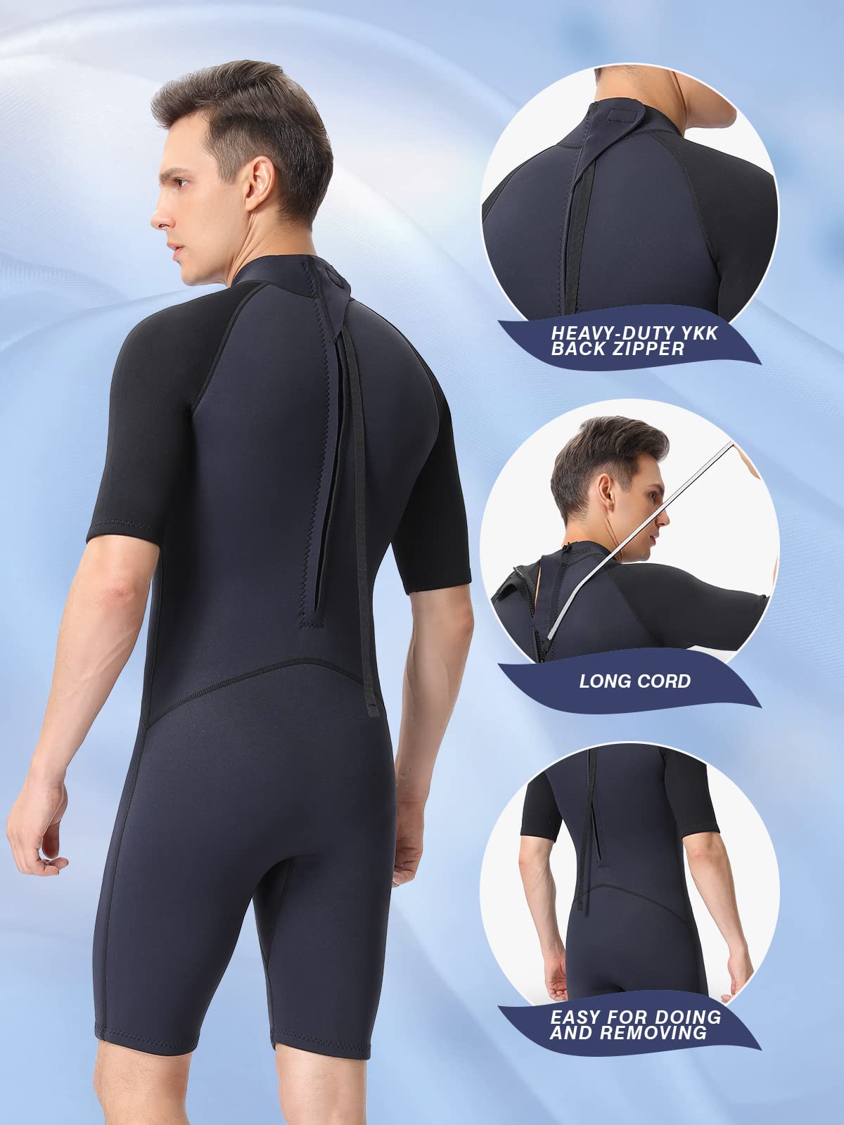 Shorty Wetsuit Men,2mm Neoprene Short Sleeves Wet Suits Back Zip, 1.5mm Shorty Surf Suit Keep Warm in Cold Water for Snorkeling Kayaking Boarding(Dark Blue 2mm,XX-Large)