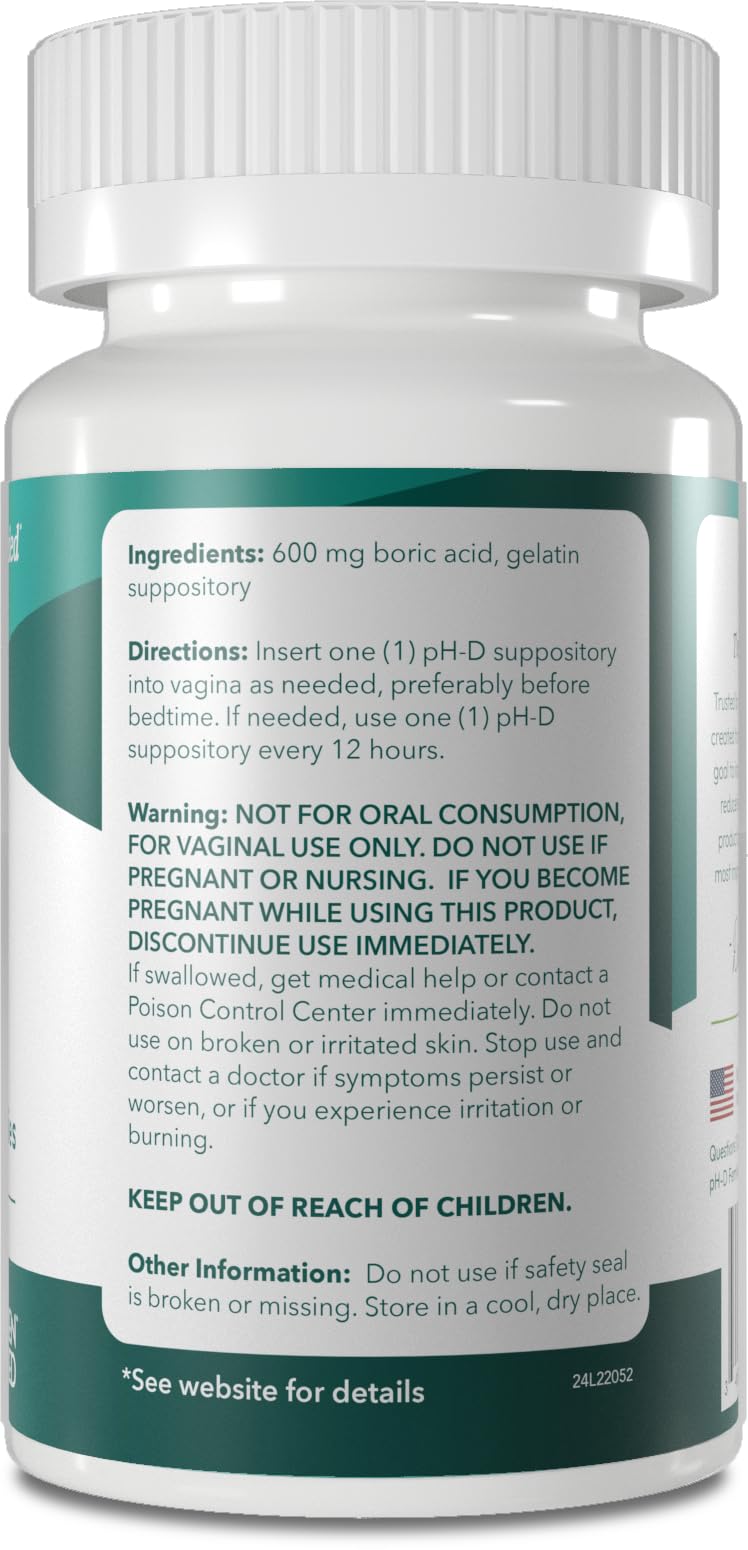 pH-D Feminine Health - 600 mg Boric Acid Suppositories - Woman Owned - for Vaginal Odor Use - 36 Count