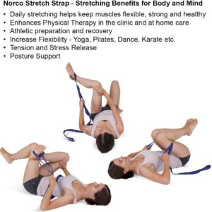 Stretch Strap with Loops for Physical Therapy, Flexibility, Range of Motion and Workouts with Exercise Book. Non-Elastic Band for Yoga, Pilates. Stretch Out Hamstring, Knee, calf, Back, Shoulder