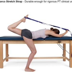 Stretch Strap with Loops for Physical Therapy, Flexibility, Range of Motion and Workouts with Exercise Book. Non-Elastic Band for Yoga, Pilates. Stretch Out Hamstring, Knee, calf, Back, Shoulder