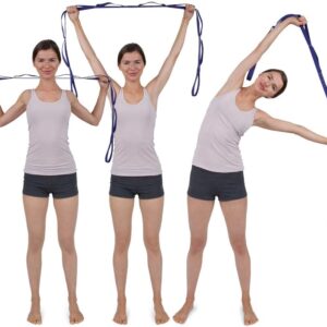 Stretch Strap with Loops for Physical Therapy, Flexibility, Range of Motion and Workouts with Exercise Book. Non-Elastic Band for Yoga, Pilates. Stretch Out Hamstring, Knee, calf, Back, Shoulder