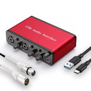 usb audio interface with xlr cable，audio interface with mic preamplifier audio mixer recorder with 48v phantom power, 24 bit, support computer and equipment recording （（no software or daw included））