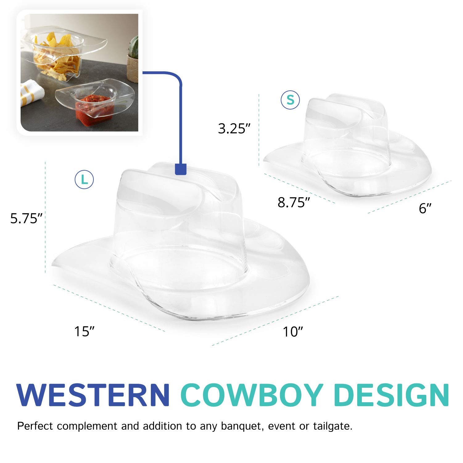 Huang Acrylic Small Clear Cowboy Hat | Perfect for Home Decor, Chip and Dip Serving Bowl, or Candy | Used for Decor, Dinning, Serving, Hosting | Durable Construction, Easy to Clean