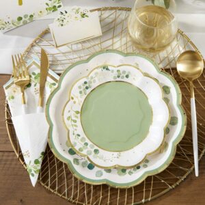 Kate Aspen Sage Green Party Decorations, Eucalyptus Floral Print 7 in. Decorative Premium Paper Plates (350 GSM weight -Set of 16) - Perfect for Greenery Baby Shower & Bridal Showers