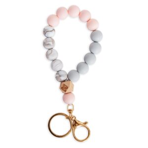 dizzy creek designs silicone key ring bracelet for women - unique stylish beaded bangle wristlet keychain (peach)