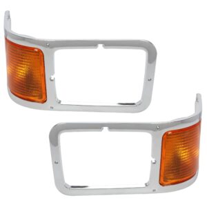 HECASA Pair Headlight Compatible With 2000-2015 FORD F650 / F750 Headlamp Bezel Trim+Corner Signal Lights Lens Driver Passenger Left Right Replaecement for YC3Z13201AA YC3Z13200AA