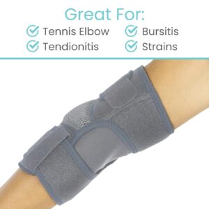 Vive Elbow Brace - Tennis Compression Sleeve - Wrap for Golfers, Bursitis, Left or Right Arm - Tendonitis Support Strap for Golf, Men and Women - Epicondylitis and Sports Recovery (Gray, Standard)