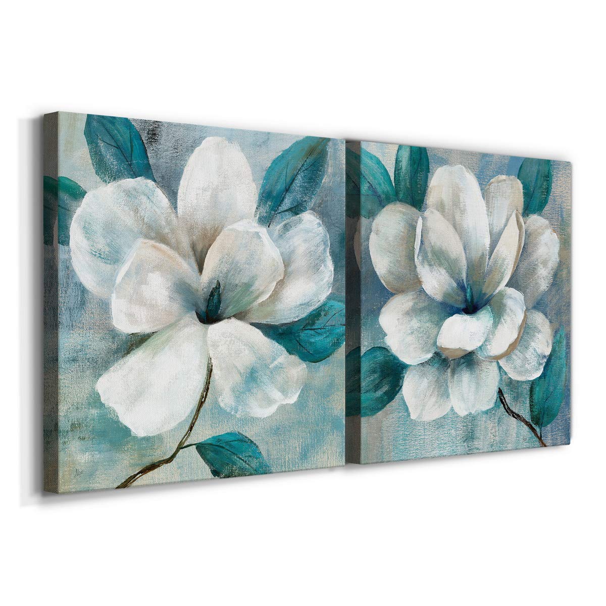 Renditions Gallery Teal Magnolia I Wall Art, Premium Gallery Wrapped Canvas Decor, Ready to Hang, 32 in H x 32 in W, Made in America Print