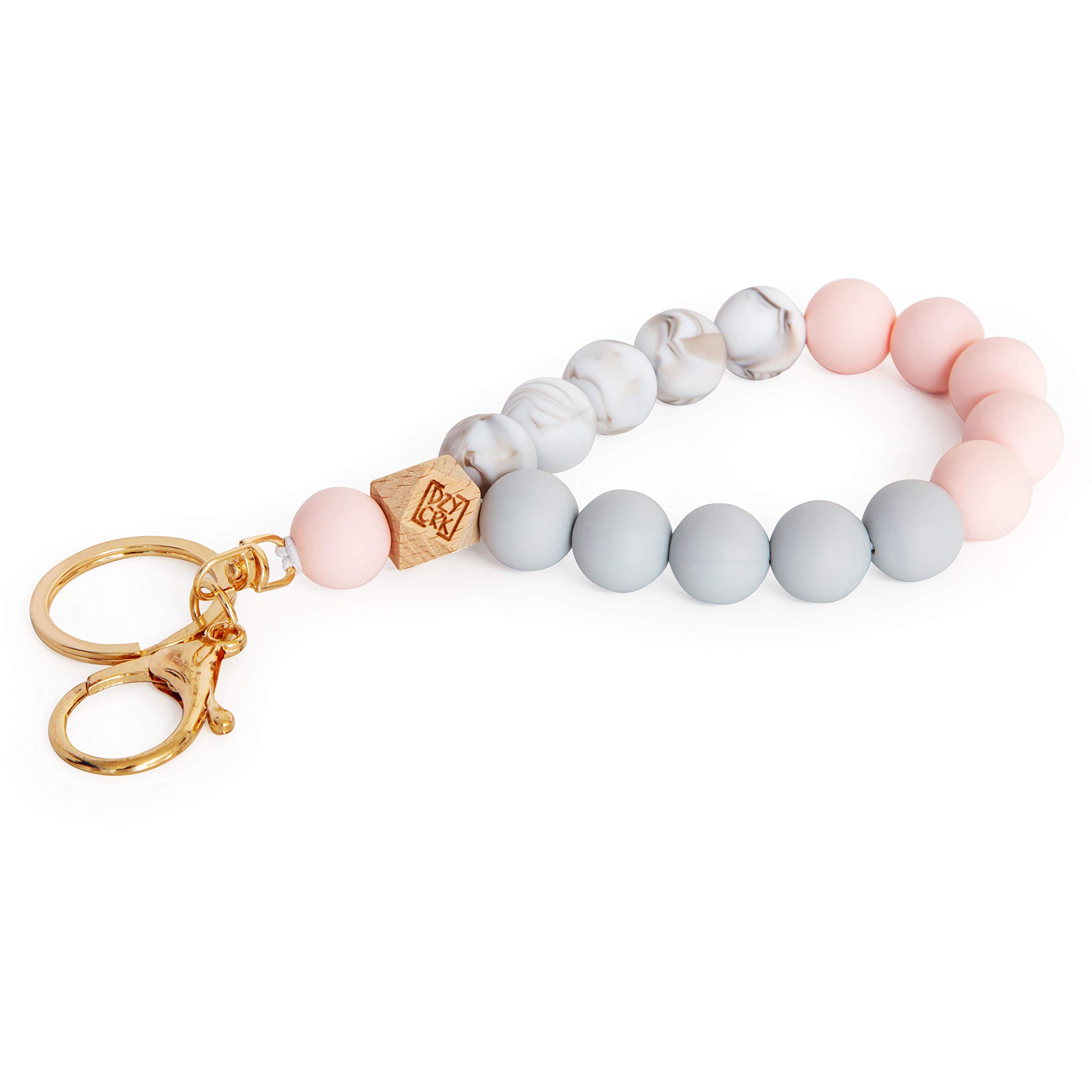 dizzy creek designs Silicone Key Ring Bracelet for Women - Unique Stylish Beaded Bangle Wristlet Keychain (Peach)