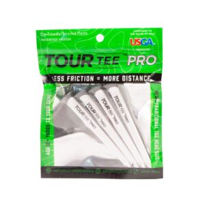 cmc design tour tee pro pack - frictionless golf tees for more distance & consistent yards - reusable, made with recycled plastic & virtually unbreakable - four 3.15” golf tees with standard cup