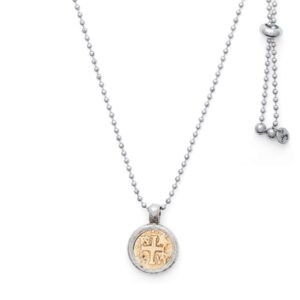 lizzy james handcrafted antique greek coin inspired gold cross necklace | made with durable stainless steel chain with adjustable length from 18 to 28 inches choker | made in usa