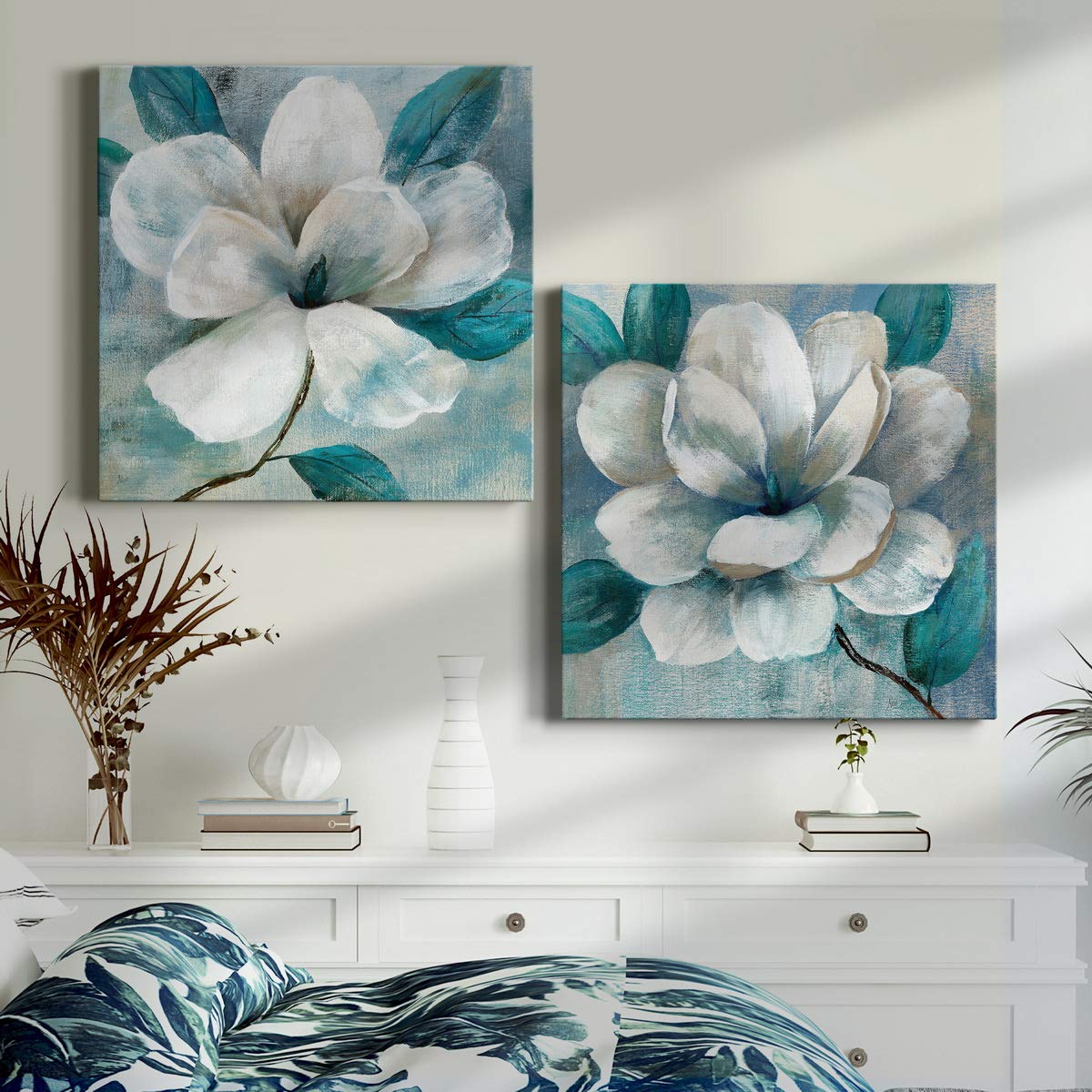 Renditions Gallery Teal Magnolia I Wall Art, Premium Gallery Wrapped Canvas Decor, Ready to Hang, 32 in H x 32 in W, Made in America Print