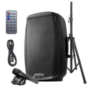 gemini sound as-2115bt-pk 2000 watt 15 inch woofer professional active bluetooth dj pa speaker, stand, mic and remote set with onboard 3-channel. tws stereo pairing/linking and pro fly points