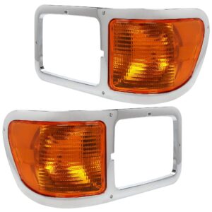 hecasa pair headlight compatible with 2000-2015 ford f650 / f750 headlamp bezel trim+corner signal lights lens driver passenger left right replaecement for yc3z13201aa yc3z13200aa