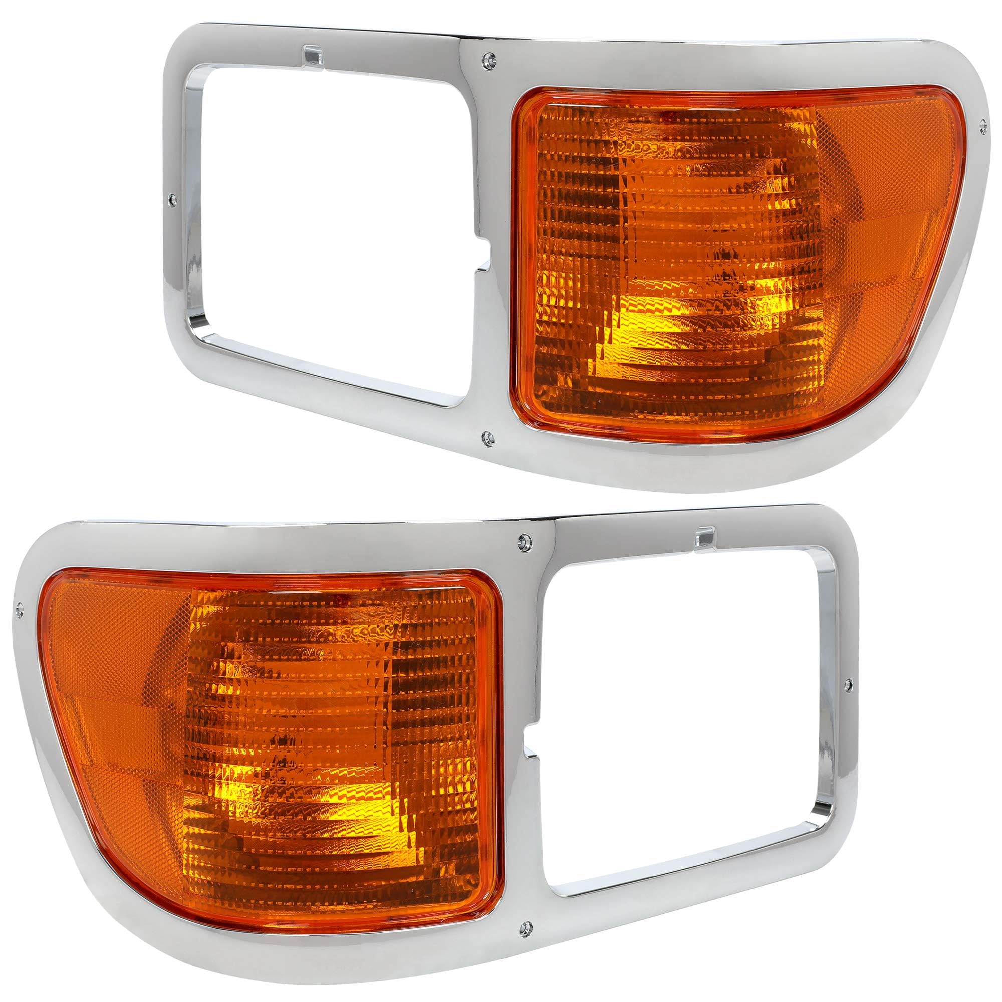 HECASA Pair Headlight Compatible With 2000-2015 FORD F650 / F750 Headlamp Bezel Trim+Corner Signal Lights Lens Driver Passenger Left Right Replaecement for YC3Z13201AA YC3Z13200AA