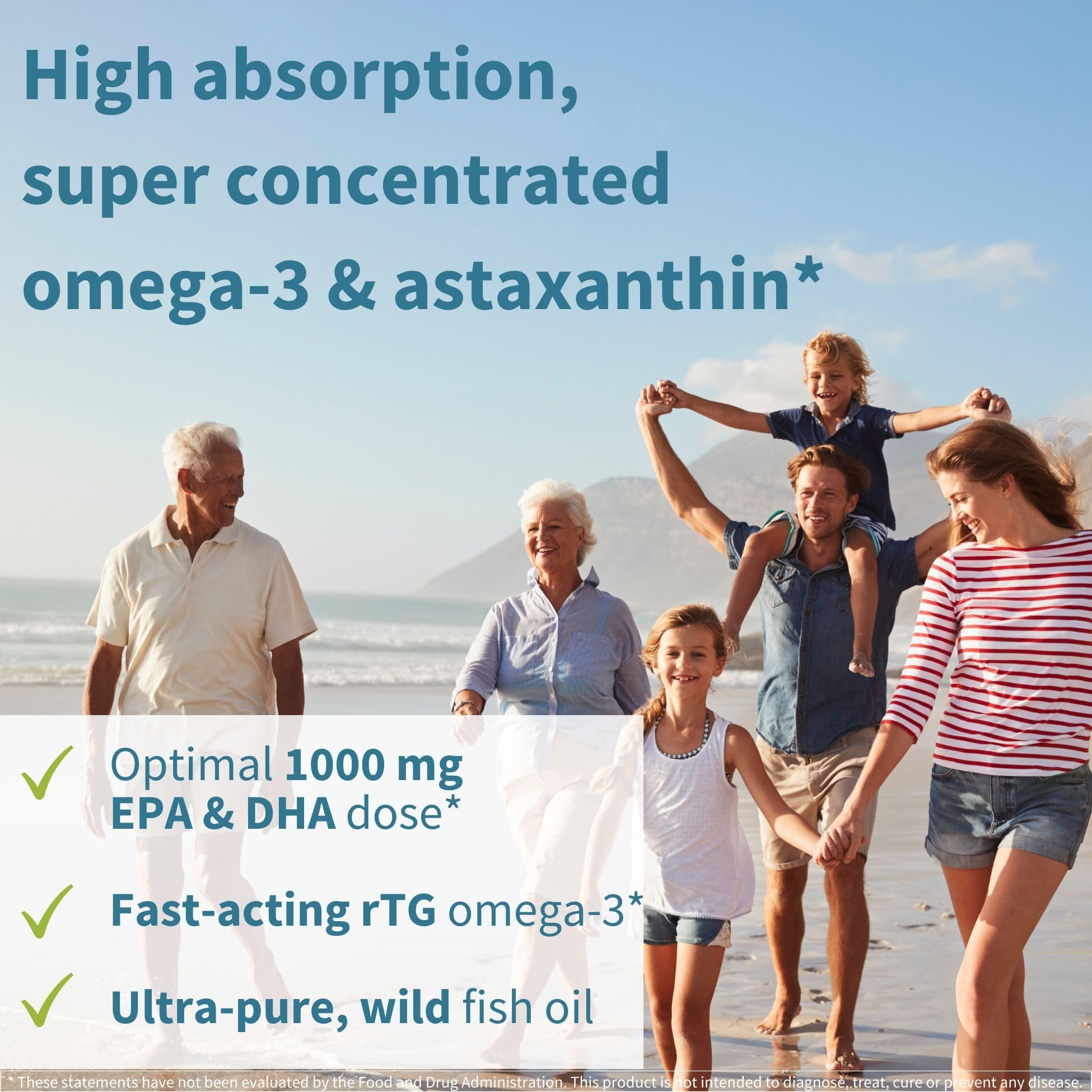 Super Concentrated Triglyceride Omega 3 Wild Fish Oil rTG, EPA DHA 1000mg, Clean Label, Ultra Pure, Free from Environmental Toxins, Non-GMO, Astaxanthin 1mg, Lemon Flavor, 180 Softgels by Igennus