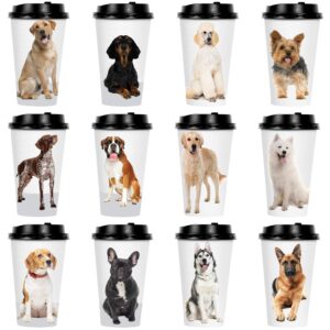 youngever 72 sets disposable coffee cups with lids, to go hot coffee cups, durable paper cups with lids (dog puppy theme design)