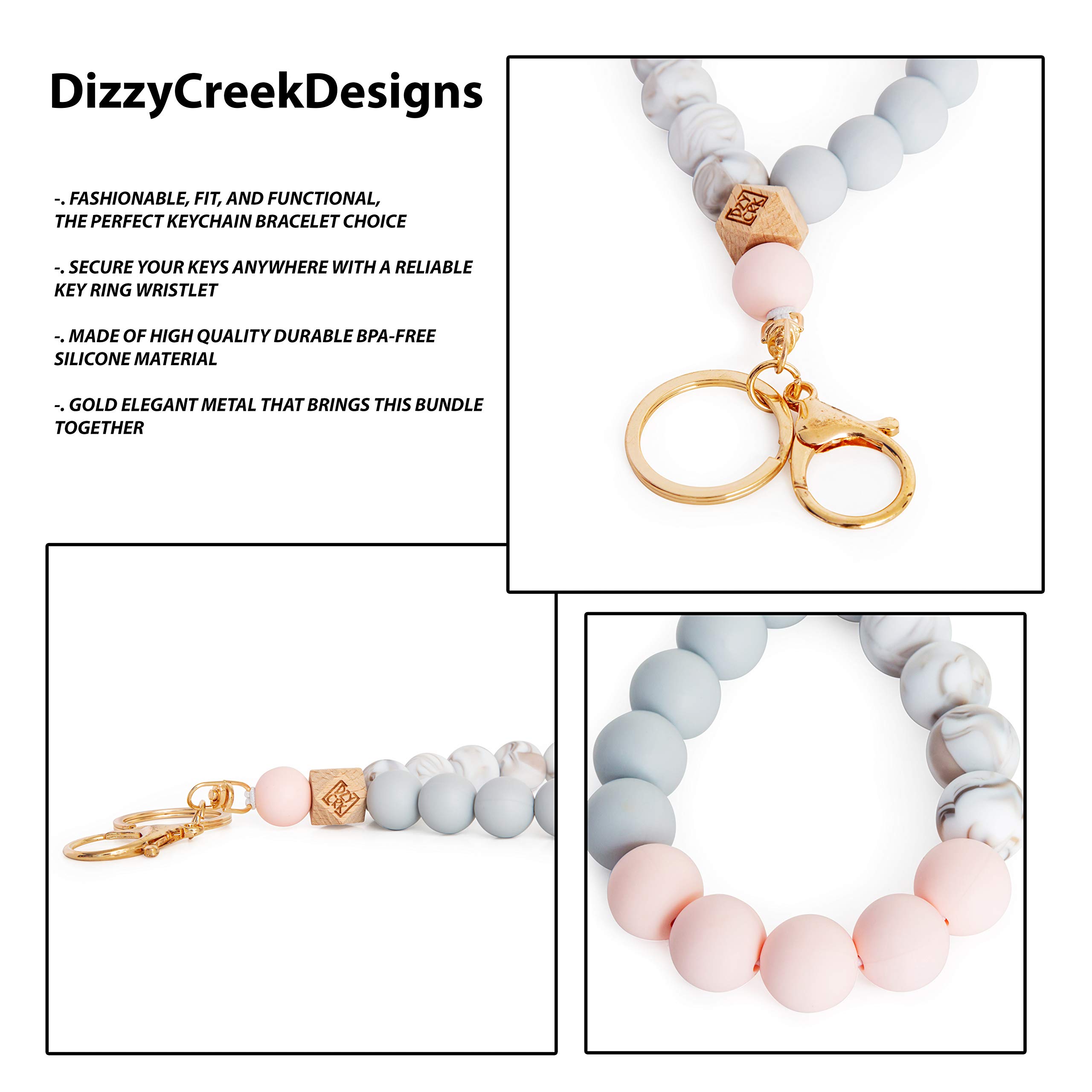 dizzy creek designs Silicone Key Ring Bracelet for Women - Unique Stylish Beaded Bangle Wristlet Keychain (Peach)