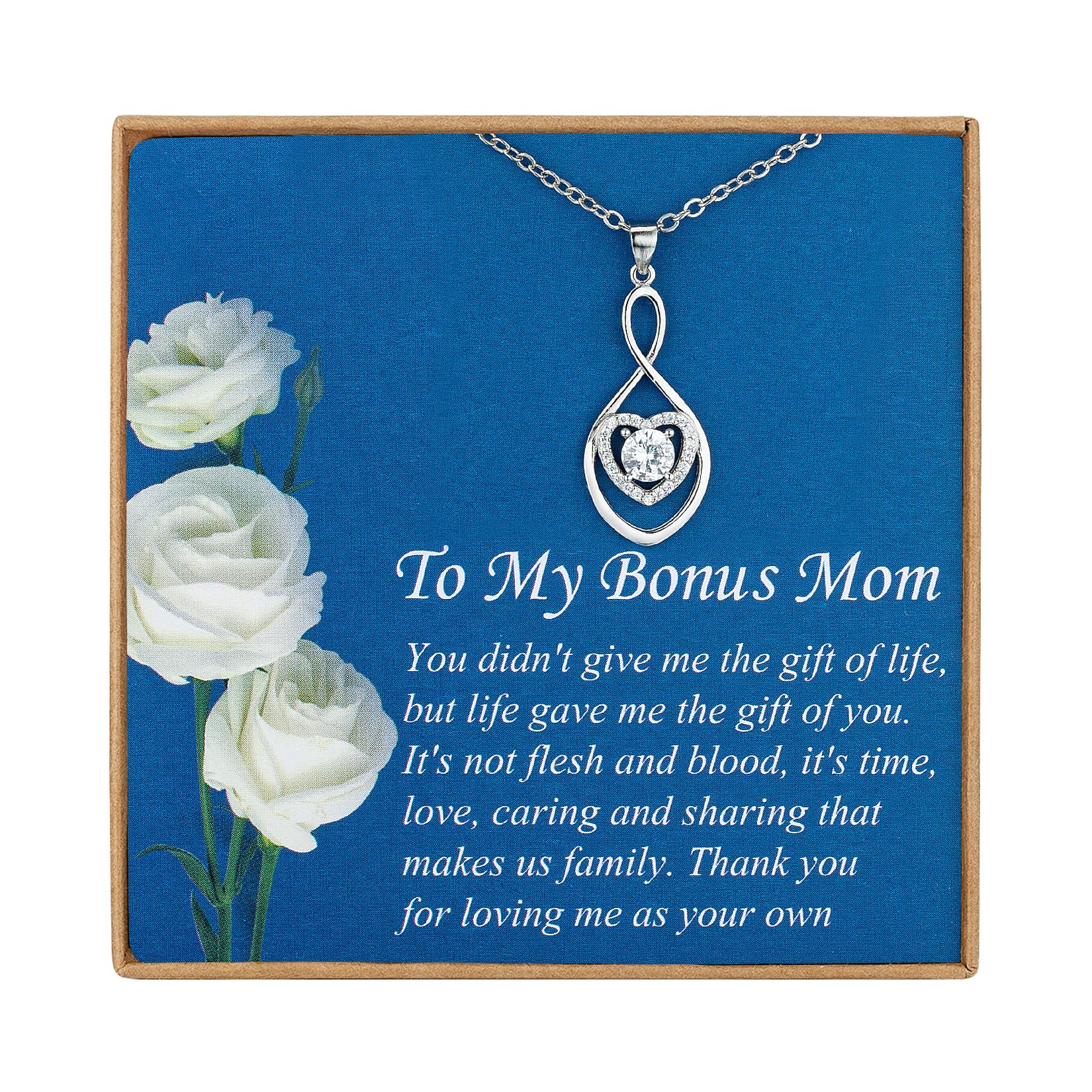 Vanjewnol Gifts for Mom, Bonus Mom Necklace from Daughter/Son, Infinity Heart Necklaces for Women, Mothersday Gift for Stepmom/Mother in Law N01D