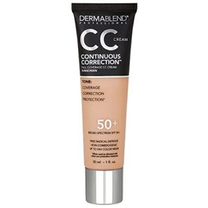 dermablend continuous correctionâ„¢ tone-evening cc cream foundation spf 50+, full coverage foundation makeup & color corrector, non-comedogenic , 1 fl oz (pack of 1)