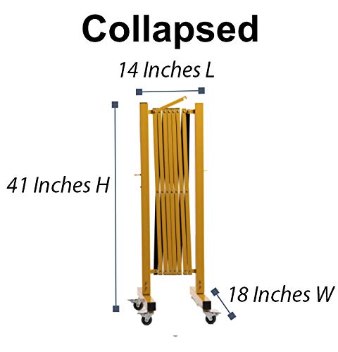 Trafford Industrial Expandable Metal Barricade, 11 Feet, Yellow and Black, Mobile Safety Barrier Gate, Retractable Traffic Fence