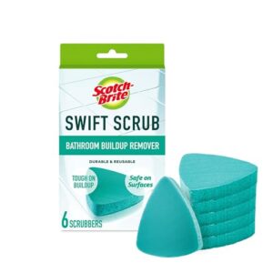 scotch-brite swift scrub bath cleaner scrubbers, soap scum remover for cleaning bathroom, bathroom scrubber pads safe for tile, 6 bathroom cleaner scrubbers