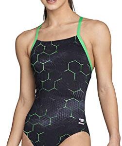 Speedo Women's Standard Swimsuit One Piece Endurance+ Flyback Printed Adult Team Colors, Emerging Green, 28