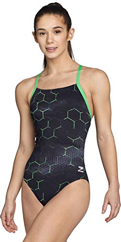 Speedo Women's Standard Swimsuit One Piece Endurance+ Flyback Printed Adult Team Colors, Emerging Green, 28