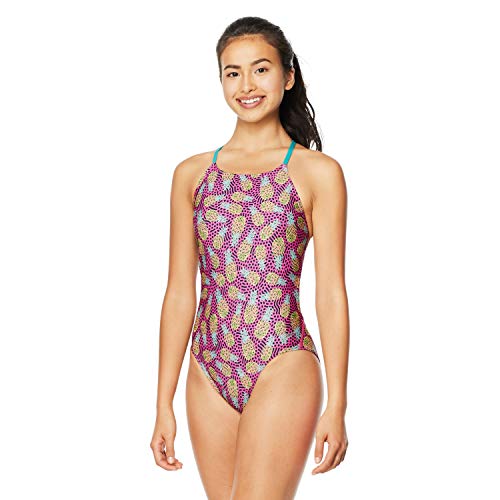 Speedo Women's Standard Swimsuit One Piece Endurance Turnz Tie Back Printed, Pineapple Party, 36