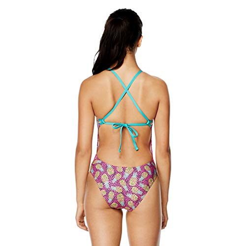 Speedo Women's Standard Swimsuit One Piece Endurance Turnz Tie Back Printed, Pineapple Party, 36