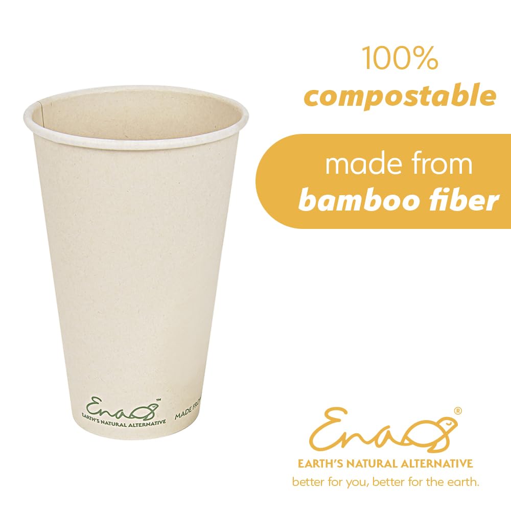 100% Compostable Disposable Coffee Cups [16oz 80 Pack] Paper Cups Made from Bamboo, Eco-Friendly, Biodegradable Premium Party Cups, Natural Unbleached by Earth's Natural Alternative