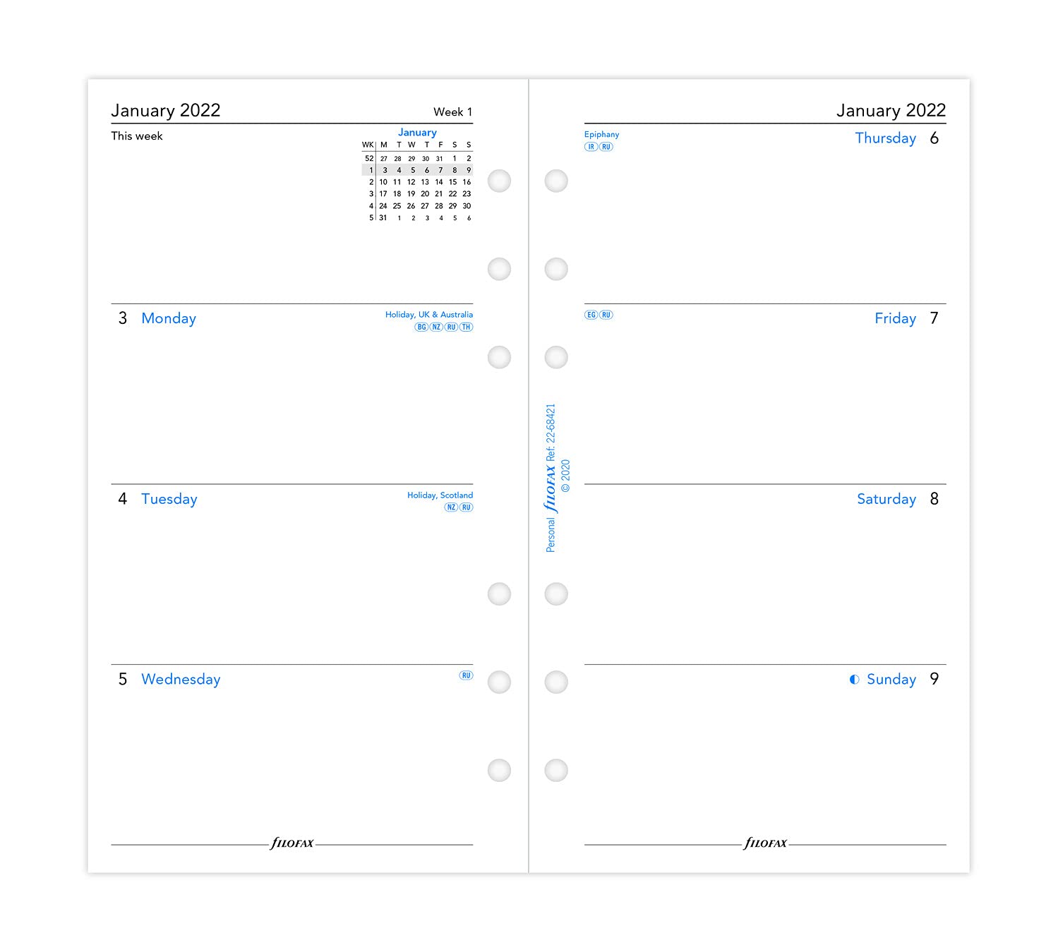 Filofax Personal Week on Two Pages English 2022 Diary