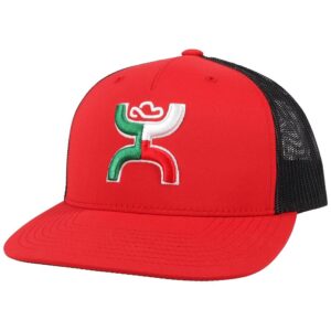 hooey boquillas adjustable snapback mesh back trucker hat (red/black)