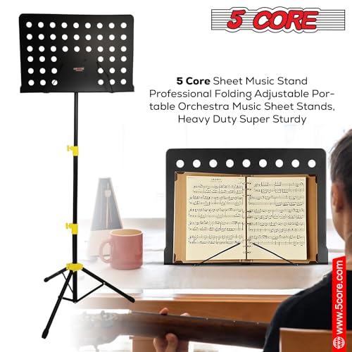 5 Core Sheet Music Stand -Dual Use Professional Portable Music Stand, Metal Desktop Tripod Music Book Stand & Orchestral Sheet Stand, Folding Adjustable Sturdy Heavy Duty for Performance & Band