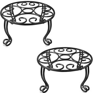 uuuda 2 pack plant stand 6in tall indoor outdoor for flower pot metal garden container round supports rack,11.8 inches black