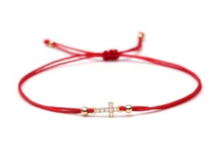 my harmony tree cz stones gold little cross charm red string protection bracelet, adjustable