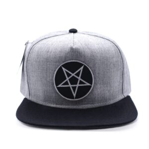 pins & bones pentagram hat, star, black & grey gothic snapback hat, one size fits all