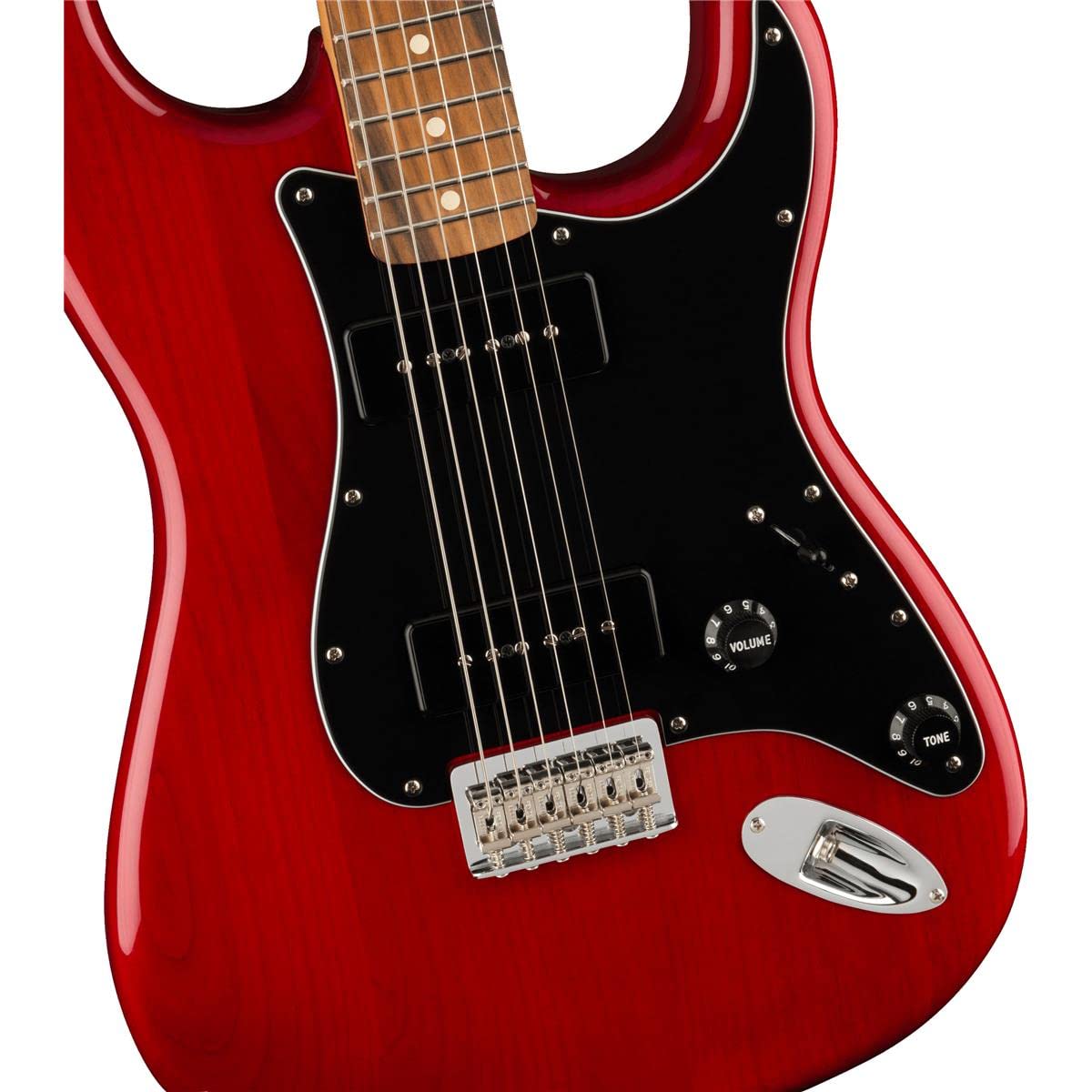 Fender Noventa Stratocaster Electric Guitar, Pau Ferro Fingerboard, Crimson Red Transparent