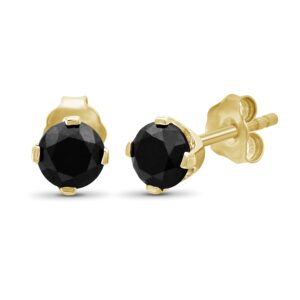 jewelexcess 1.00 ctw black diamond stud earrings - 14k gold plated | hypoallergenic studs for women - round cut set with push backs