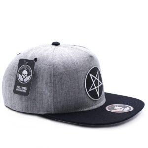 Pins & Bones Pentagram Hat, Star, Black & Grey Gothic Snapback Hat, One Size Fits All