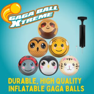 Gaga Ball Xtreme 6 Pack - 8.5 Inch Animal Playground Balls w Air Pump - Durable Rubber Balls for Kickball, Dodge Ball, Handball, Four Square, Camp, Kids Party Games - Great for Outside Summer Play