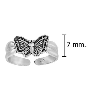 AeraVida Lively Wonder Butterfly Detailed .925 Sterling Silver Pinky or Toe Ring | Adjustable Toe Rings | Butterfly Pink Ring | Pure Silver Toe Rings for Women