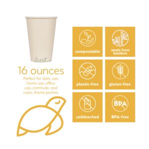 100% Compostable Disposable Coffee Cups [16oz 80 Pack] Paper Cups Made from Bamboo, Eco-Friendly, Biodegradable Premium Party Cups, Natural Unbleached by Earth's Natural Alternative