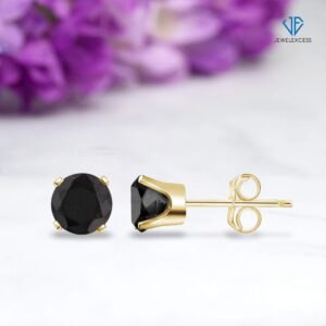 JEWELEXCESS 1.00 CTW Black Diamond Stud Earrings - 14k Gold Plated | Hypoallergenic Studs for Women - Round Cut Set with Push Backs