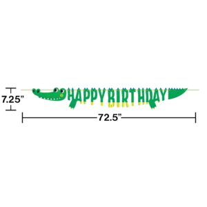 Creative Converting 350517 Alligator Birthday Party Happy Birthday Banner, 1 ct Bright Green, Blue, and Yellow, 72.5" x 7.25"